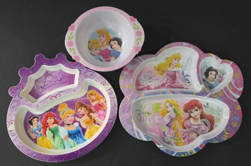 Disney Princess Melamine 2 Divided Plates and 1 Bowl First Years and ...