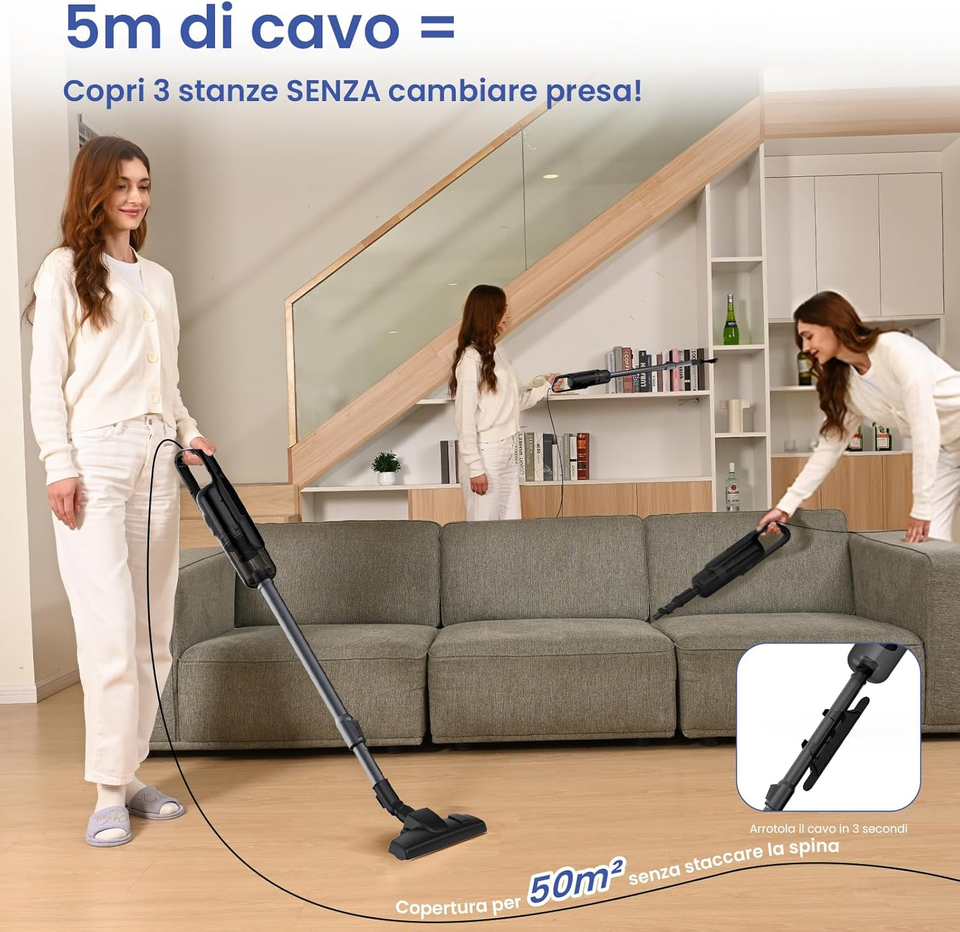 C8PRO Aspirapolvere Con Filo 30Kpa 600W, Scopa Elettrica Con Bocchetta Senza Spa | eBay