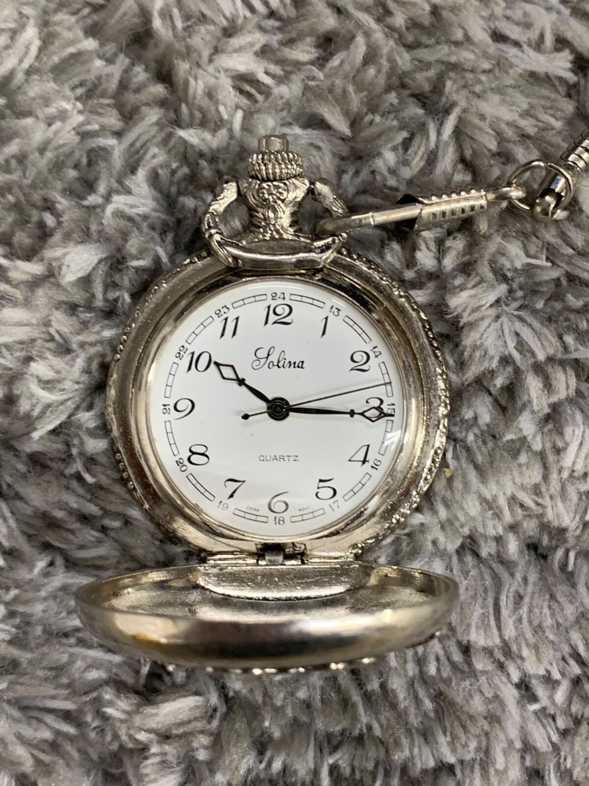 Lolina Pocket Watch Chain Silver Tone Fishermen Fishing w/ Chain (PARTS ...