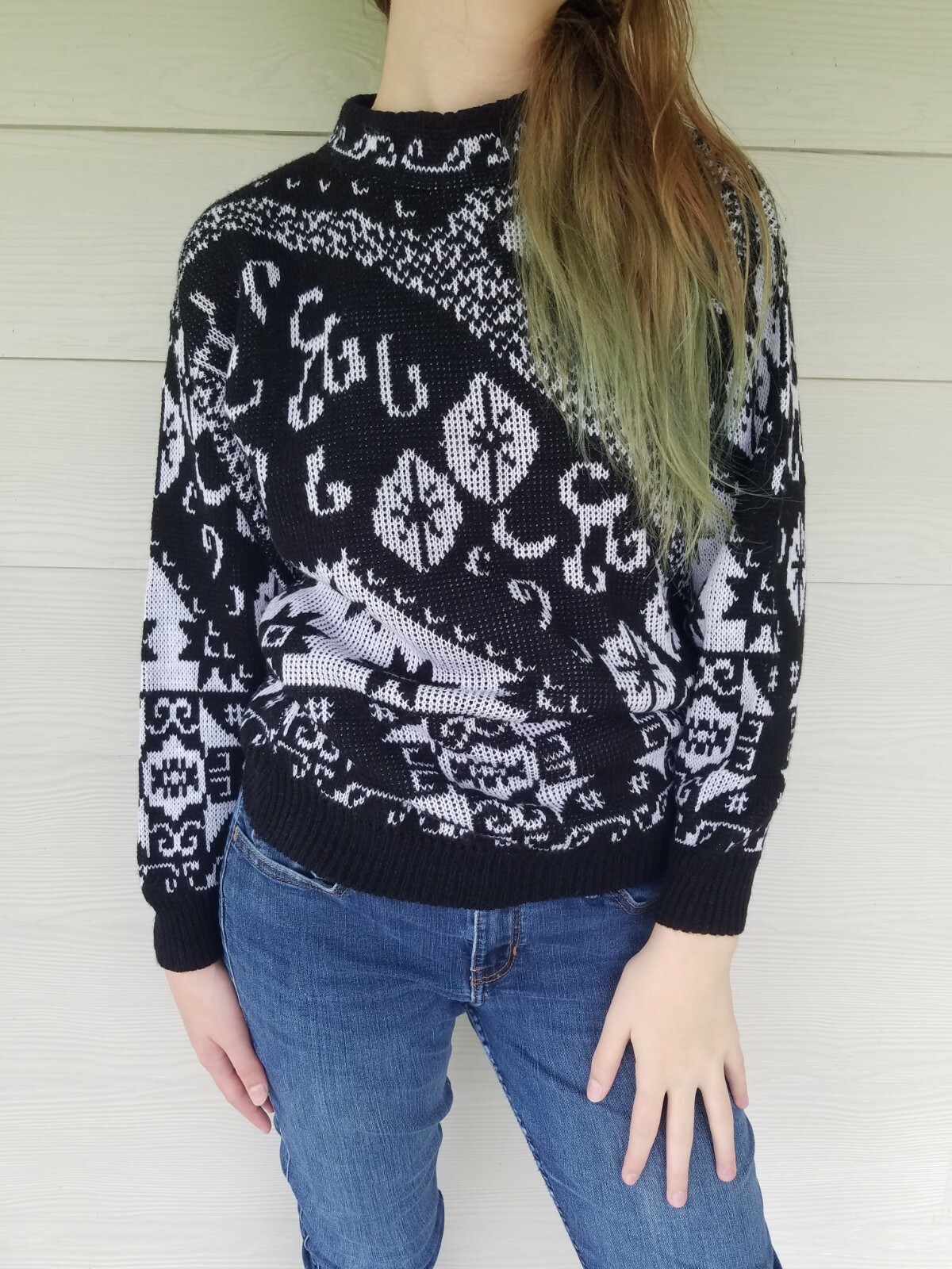 Womens Vintage 80s Sweater High Neck Geometric Eclectic Modern Small | eBay