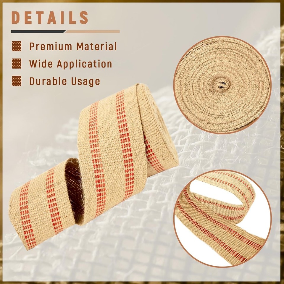 Chair Webbing 3.5" Upholstery Webbing 10 Yards Jute Ribbon Red Line ...