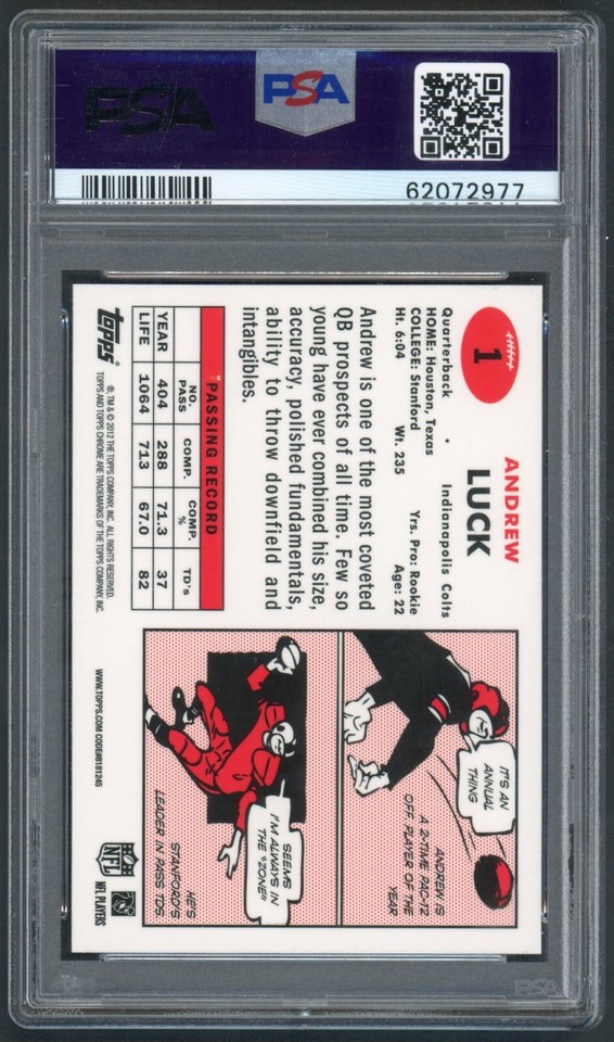 2012 Topps Chrome Andrew Luck Colts #1 PSA 9 MINT Rookie Card 1957 ...