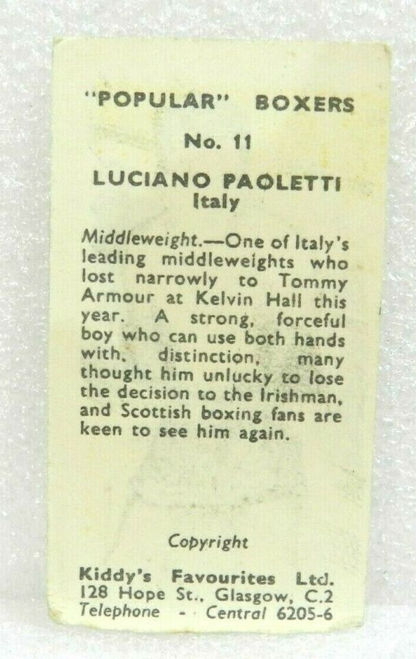 LUCIANO PAOLETTI Nº 11 1950's Kiddy's Favourites ORIGINAL BOXING CARD ...