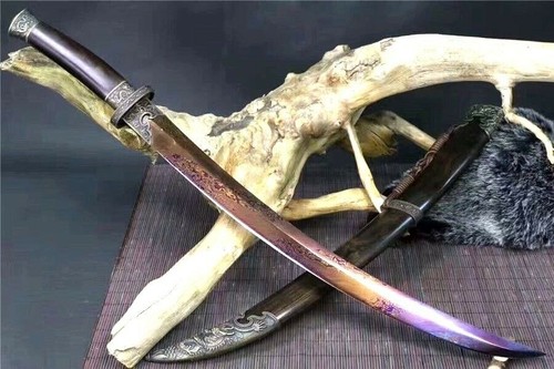 Flowing Curved Blade Mongol Saber Sword Infantry Sabre Folded Damascus ...