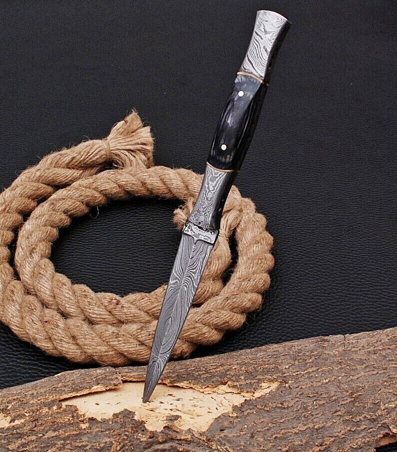 9" Double-Edged V42 Military Damascus steel Dagger boot Knife full tang ...