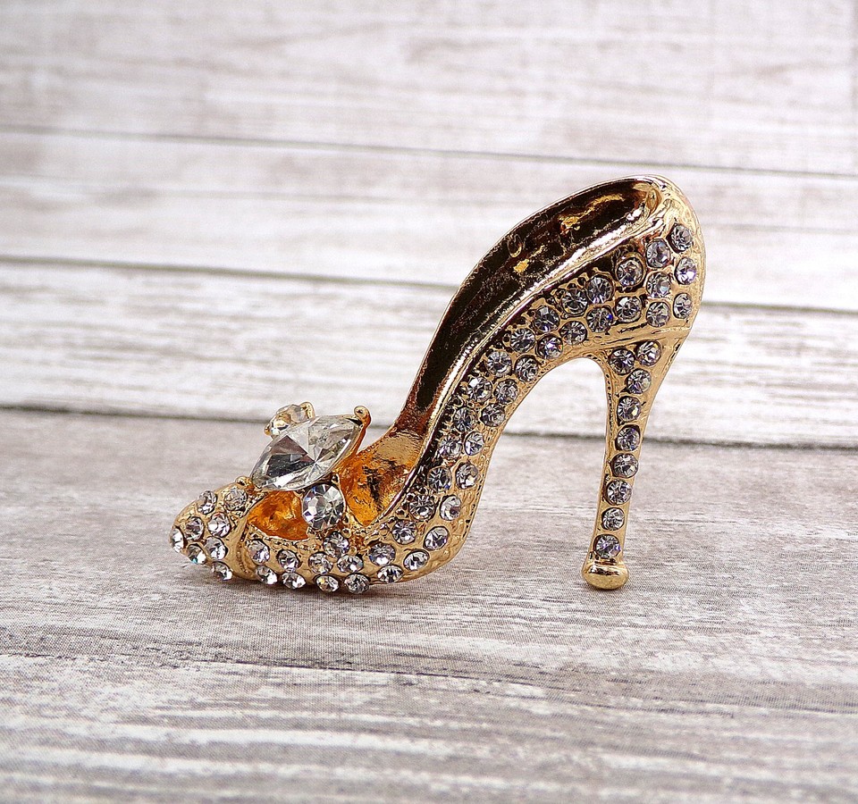 Crystal High Heel Shoe Brooch Pin Rhinestone Stiletto Sparkly Gold Chic ...