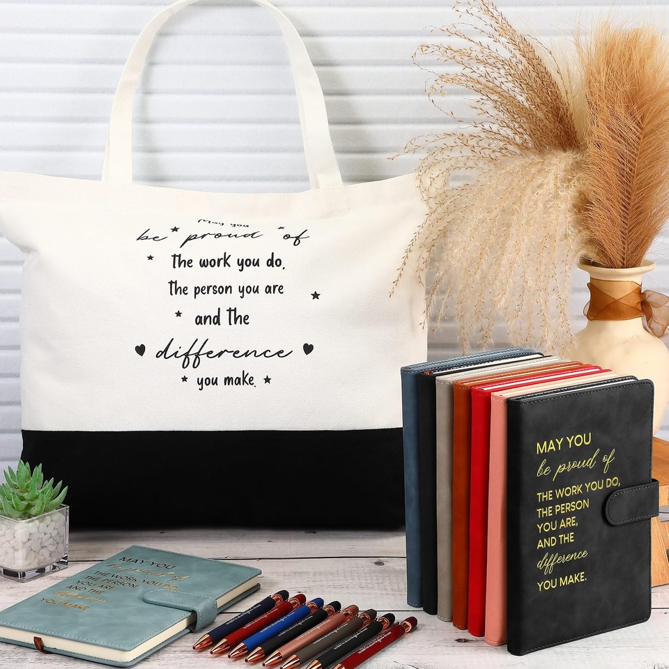 12 Sets Thank You Appreciation Gifts Leather Notebooks Canvas Tote Bags ...