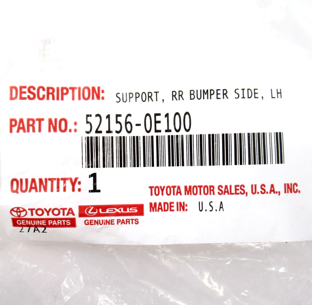 Genuine OEM Toyota 52156-0E100 Passenger RH Rear Bumper Support 20-21 ...