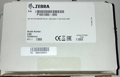 (1) Zebra USB 6' Data Transfer Cable With Strain Relief P1031365-055 ...