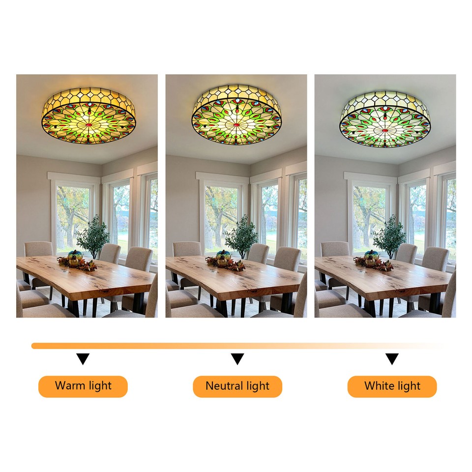 Tiffany Style Vintage Flush Mount Ceiling Light LED Stained Glass ...