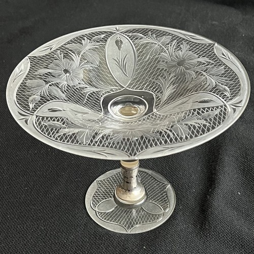 1920s Unusual Libbey Rock Sharpe Intaglio Cut Glass Compote Silver ...