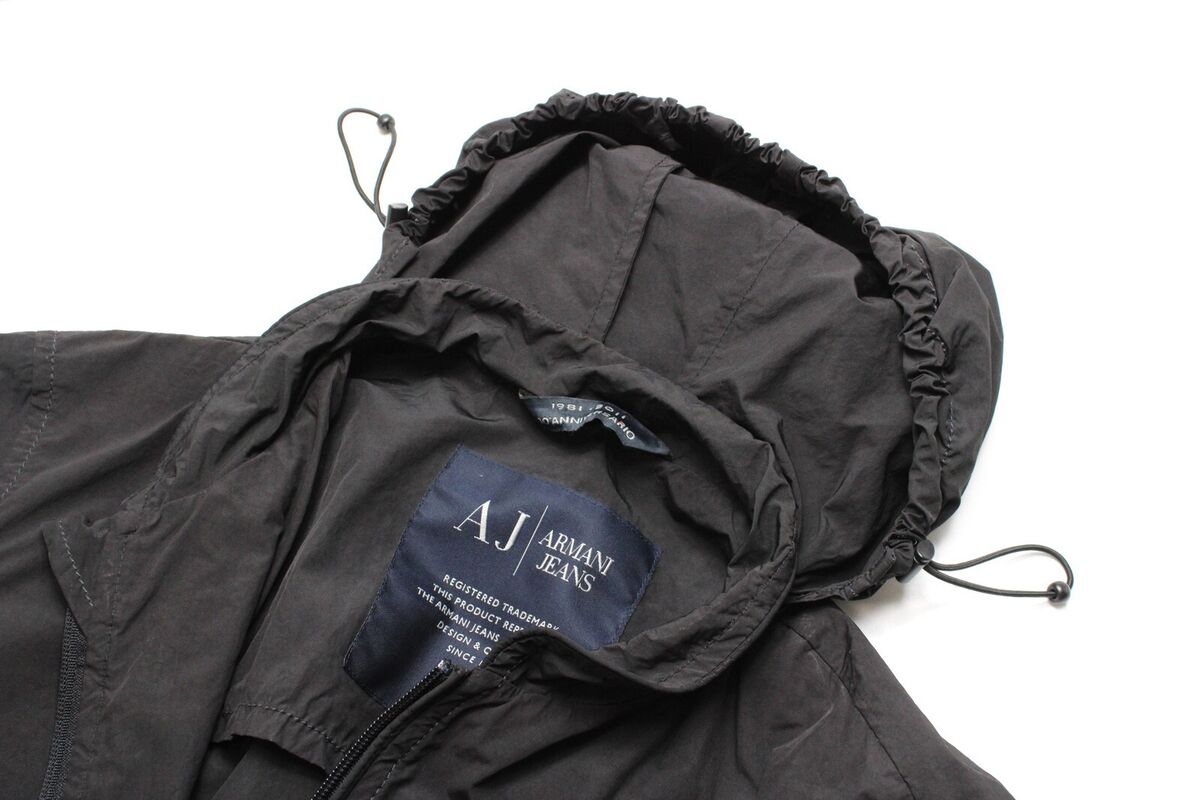 ARMANI JEANS Jacket Men's US LARGE Hidden Hood Half Lined ARMANI JEANS Jacket Men's US LARGE Hidden Hood Half Lined