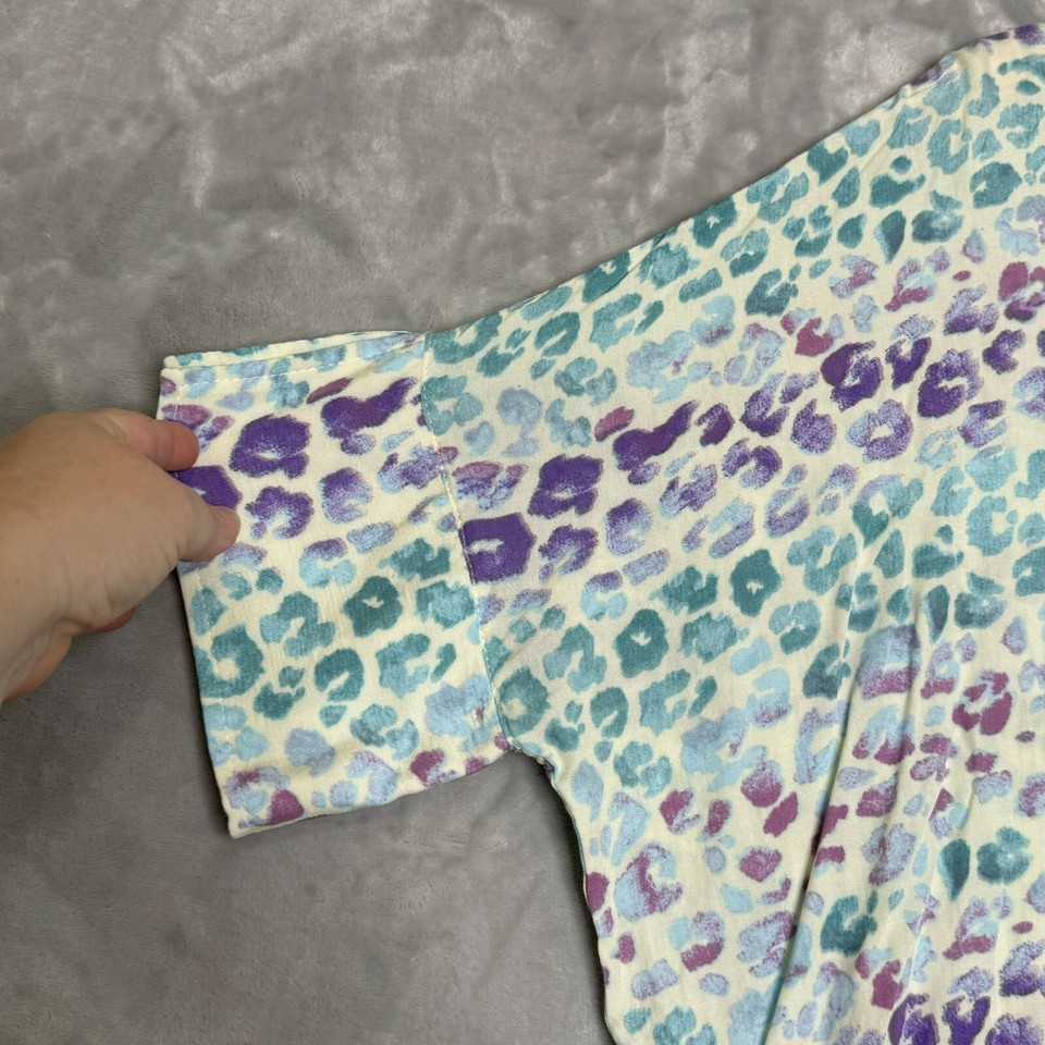 Entro Top Womens Small Blue Purple Leopard Print Button Front Boxy ...