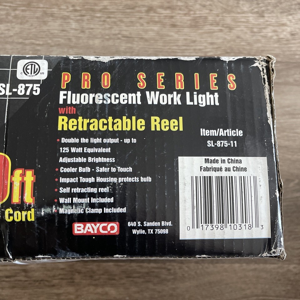 Bayco Sl-875-11 26 Watt Fluorescent Reel Light 40' Retractable Metal ...