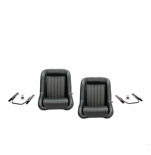 Low / Fixed Back PU Leather Bucket Seats Black w/Rails for VW Beetle ...