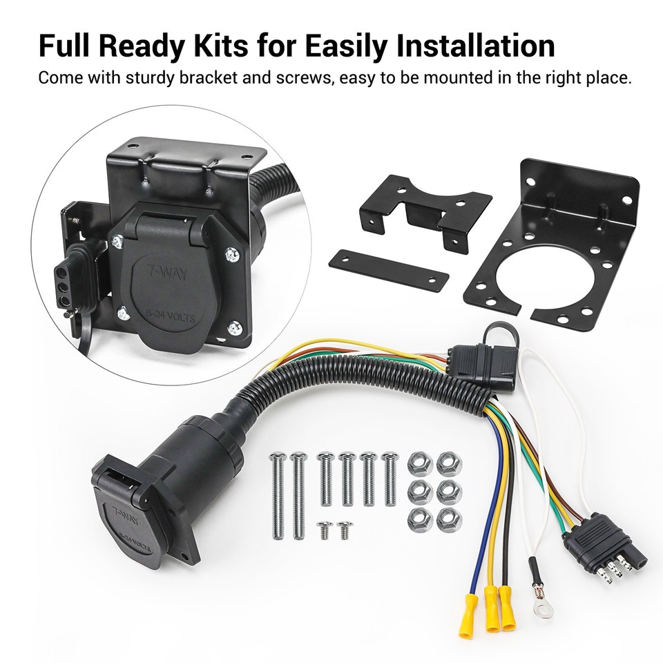 4 Way Flat to 7 Way Round Blade Trailer Adapter Wire Harness Electrical ...