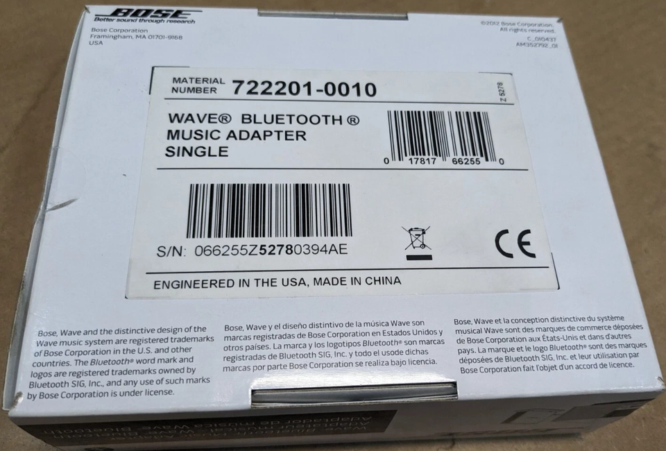 Bose Wave Bluetooth Wireless Music Adapter for Wave Music System IV ...