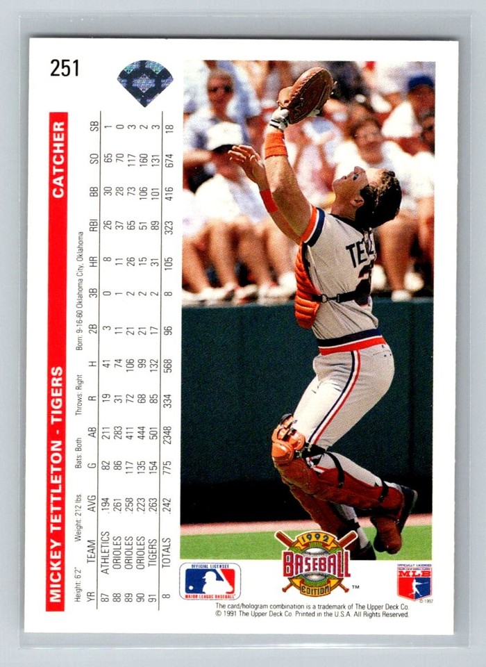 1992 Upper Deck #251 Mickey Tettleton Detroit Tigers Baseball Card | eBay