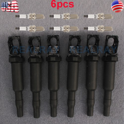 6Pcs Ignition Coils 0221504470 + Spark Plugs kit 12122158253 For BMW ...