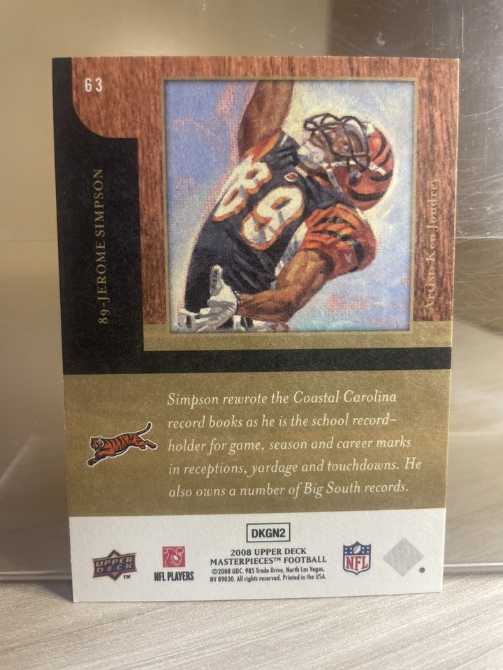 Jerome Simpson Bengals 2008 Upper Deck Masterpiece White Frame Rookie ...