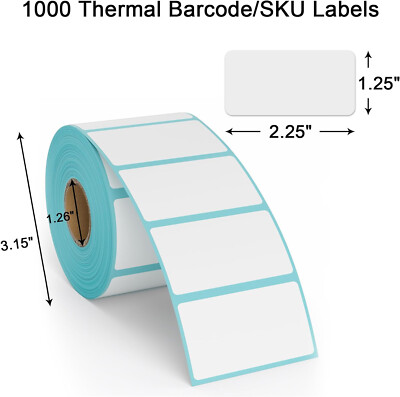 1000/Roll 2.25 x1.25 Direct Thermal Barcode Labels, blue backing, 4 ...