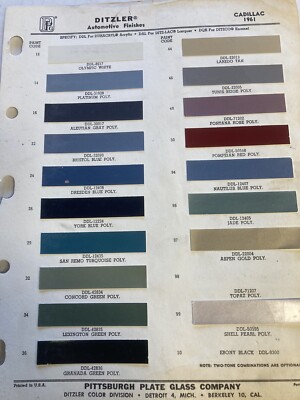 1961 CADILLAC AUTOMOTIVE P.P.G., DITZLER Exterior Paint Color Chip ...