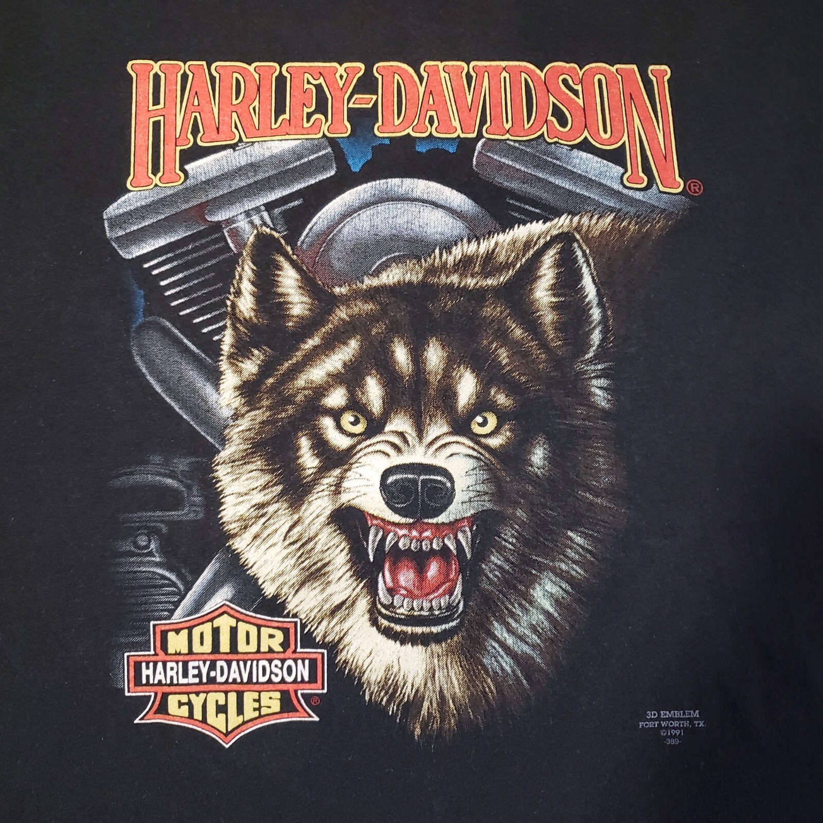 Vtg 90s 3D EMBLEM Wolf Harley Davidson Motorcycle T-Shirt 1991 Sz L 50/ ...