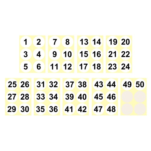 1 to 50 Number Stickers 4 Inch, Vinyl Round Labels Dot Decals, White | eBay