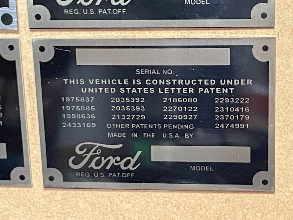 FORD SERIAL NUMBER TAG ID DATA PLATE VINTAGE SCRIPT DESIGN MADE IN USA ...
