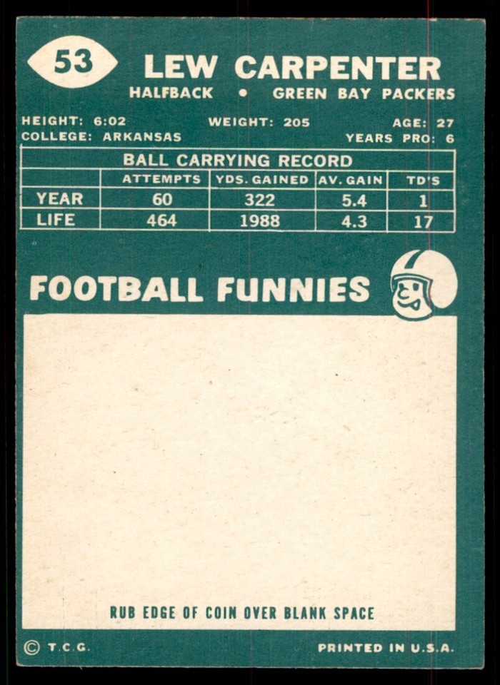 1960 Topps Lew Carpenter Green Bay Packers #53 | eBay