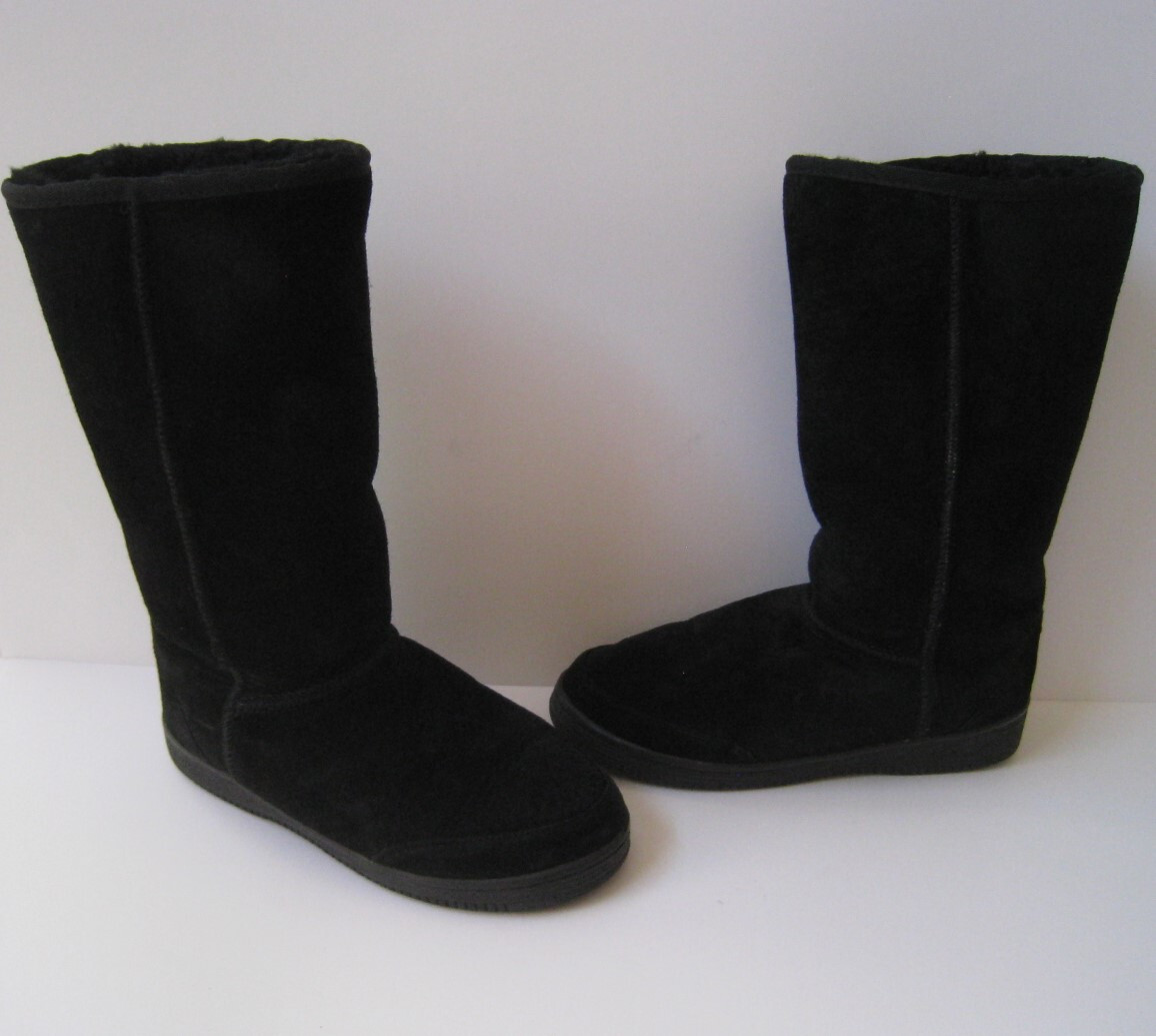AUSSIE DOGS BLACK LEATHER SHEARLING BOOTS WOMEN'S SIZ… - Gem