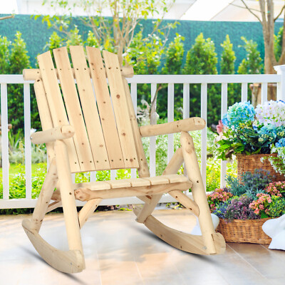 Log Rocking Chair Adirondack Wooden Porch Rocker Patio Deck Furniture ...