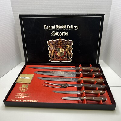 Regent Cutlery Swords Six Piece Set Lightening Edge Stainless Hardwood ...