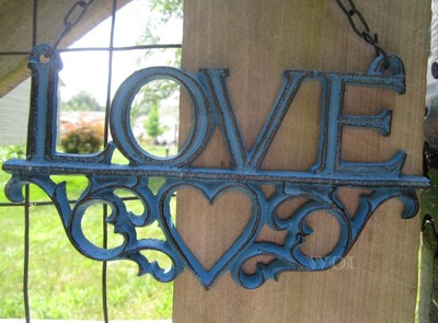 From The Heart Hanging LOVE Art Plaque Worn Metal Display Sign Chain ...
