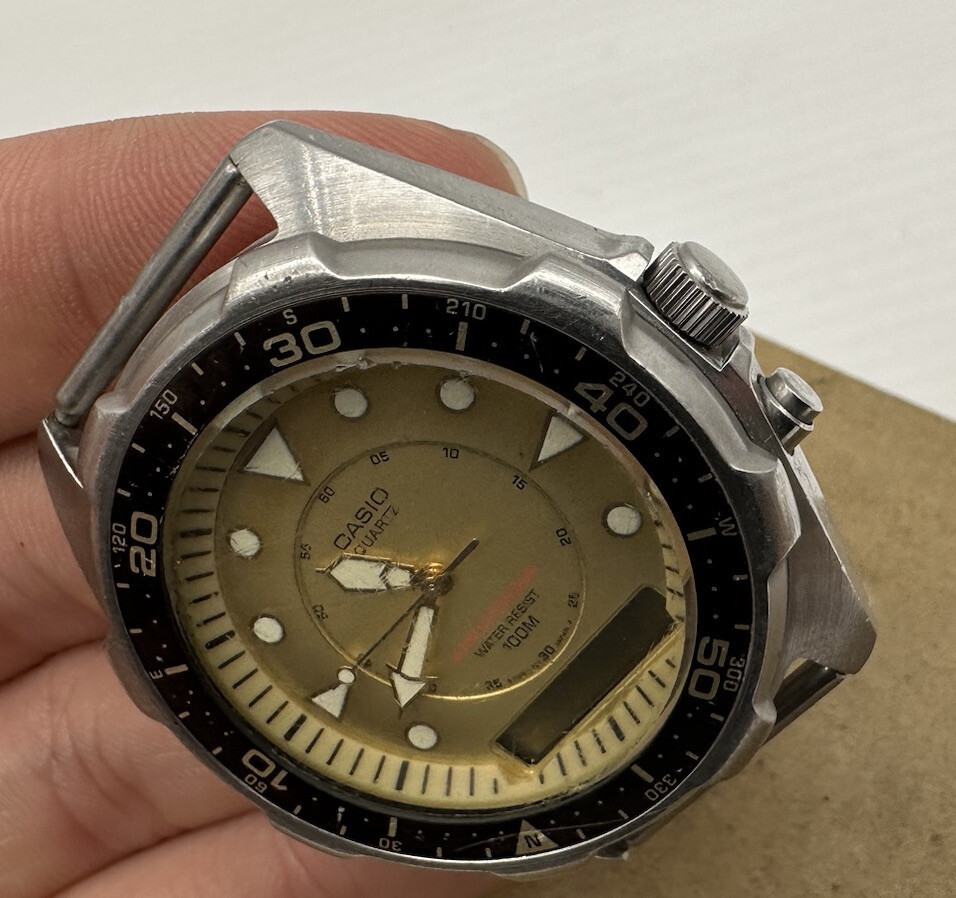 Casio 358 AMW-320C Champagne Dial Mens Watch Analog And Digital 100m | eBay