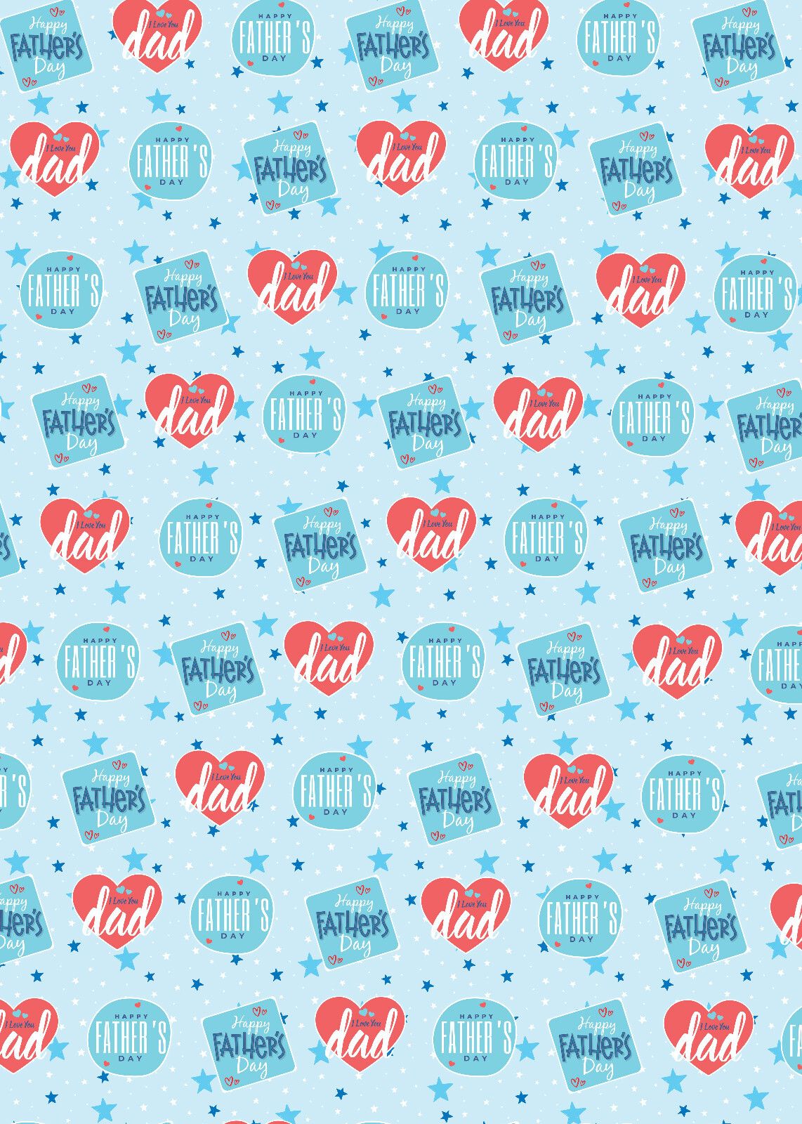 2 Sheets Father's Day Blue Red Stars Wrapping Paper Daddy I Love You ...