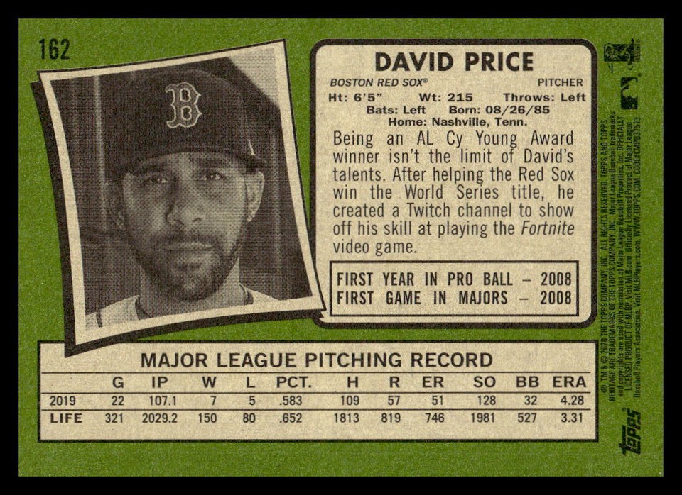 2020 Topps Heritage #162 David Price Boston Red Sox | eBay
