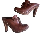 Yves Saint Laurent Studded Tassle Clogs Wood Heel Brown Sz 40 Authentic ...