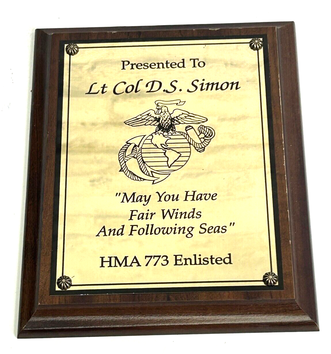 Vintage US Marine Corps HMA-773 Senior Officers Named Farewell Plaque ...