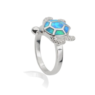 Sterling Silver Blue Inlay Opal Turtle Ring | eBay