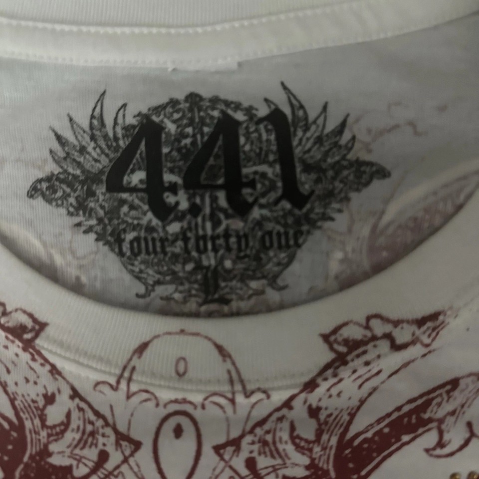441 Four Forty One Y2K Affliction Style Cross, Rhinestones White Tee ...