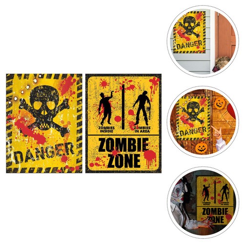 2Pcs Creepy Danger Sign Sticker Warning Sign Sticker Halloween Wall ...