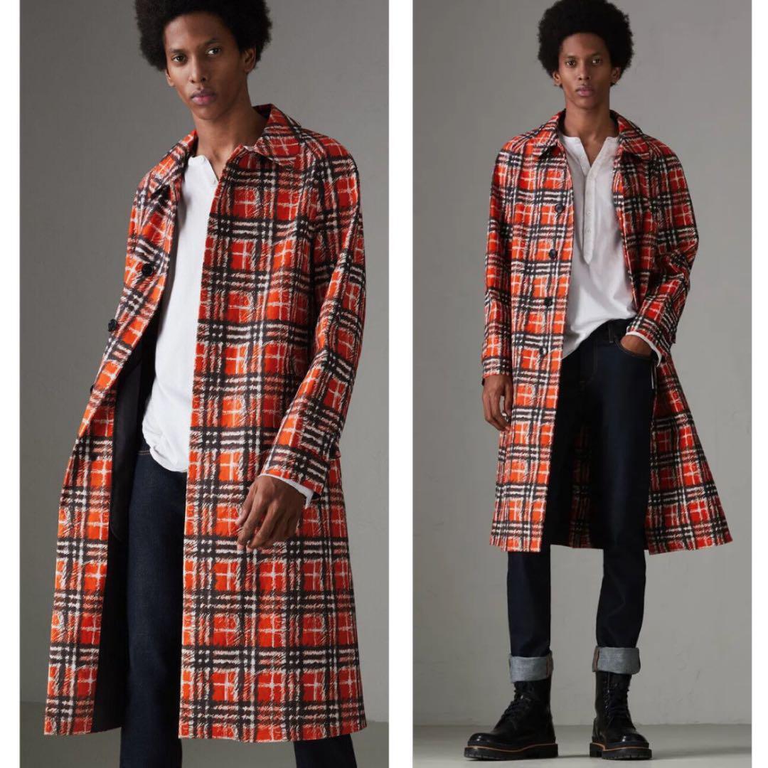 BURBERRY LONDON Scribble Check Cotton Car Coat In Bright BURBERRY LONDON Scribble Check Cotton Car Coat In Bright