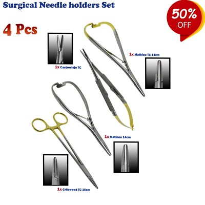 Set of 4 Surgical Needle Holder Forcep Surgery Forceps Tungsten Carbide ...