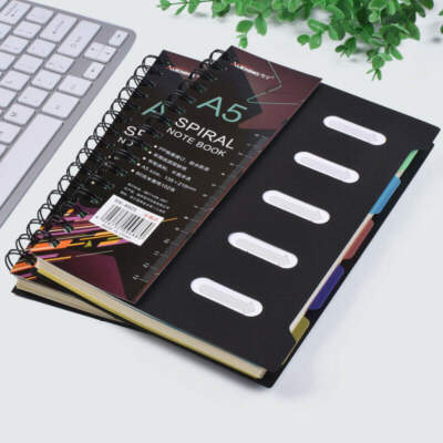 2 PCS A5 Size Hardcover 5 Subject Spiral Notebook with Divider College ...