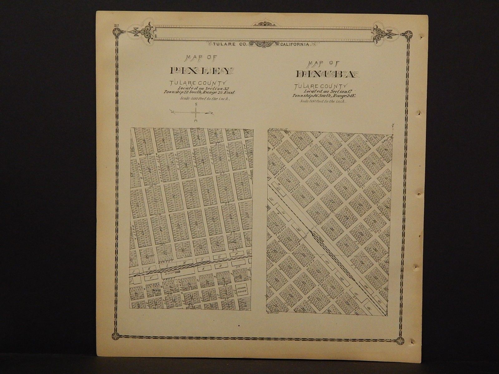 California Tulare County Map Pixley Township 22 Double Side 1892 !W12 ...