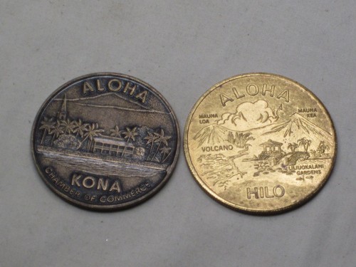 2 vintage ALOHA Hawaii Dollars Dollar Coin Coins Kona Hilo medallions ...