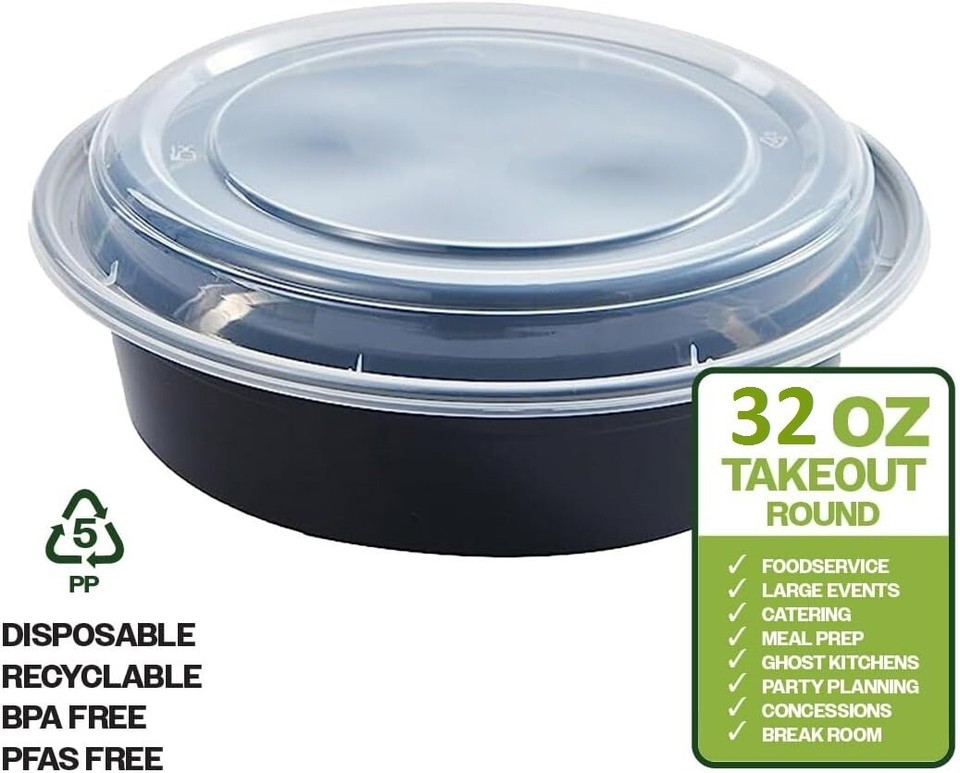 Meal Prep Containers with Lids - 150Pack 32OZ Meal Bowls, Round To Go ...