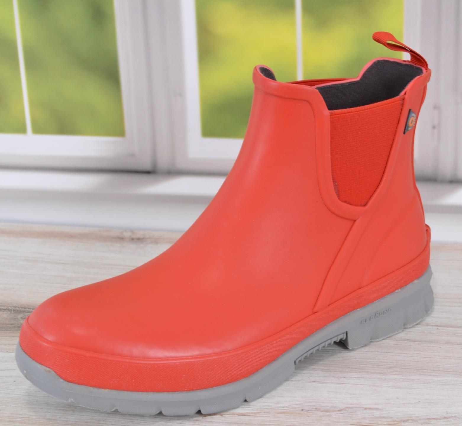 NEW Bogs AMELIA Waterproof Rubber Slip On Rain Boots STRAWBERRY RED ...