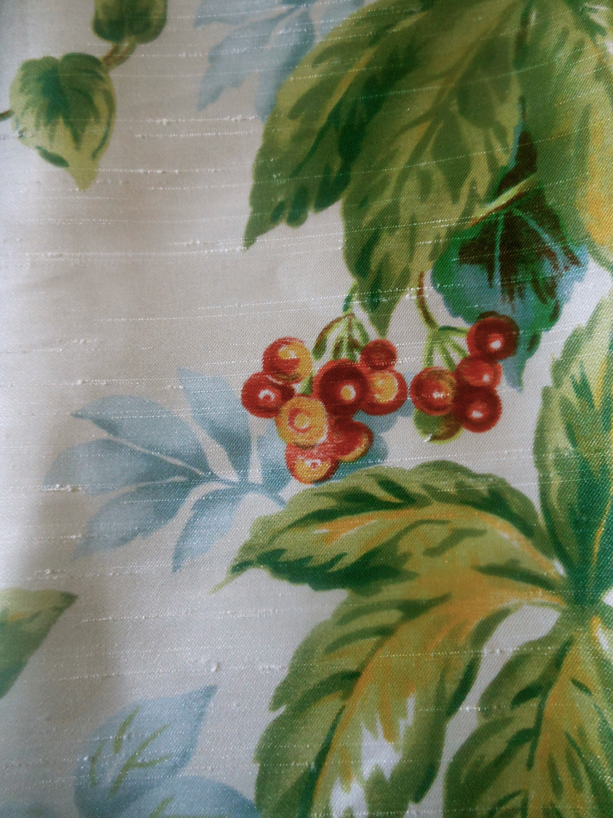 Vintage French Botanical Floral Foliage Fabric ~ Blue Green Gold Red | eBay